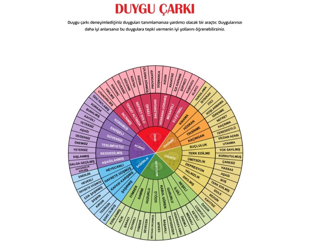 Turkish Emotions and Feelings Wheel Poster,duygusal Zekanızı Geliştirin ...