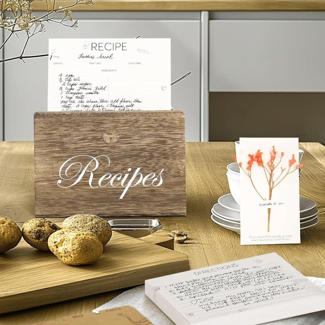 Wooden Recipe Card Box Divider Recipe Divider Organizer Storage Box ...