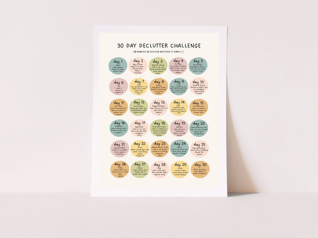 30 Day Declutter Challenge Printable, Home Organizing, Easy Declutter ...