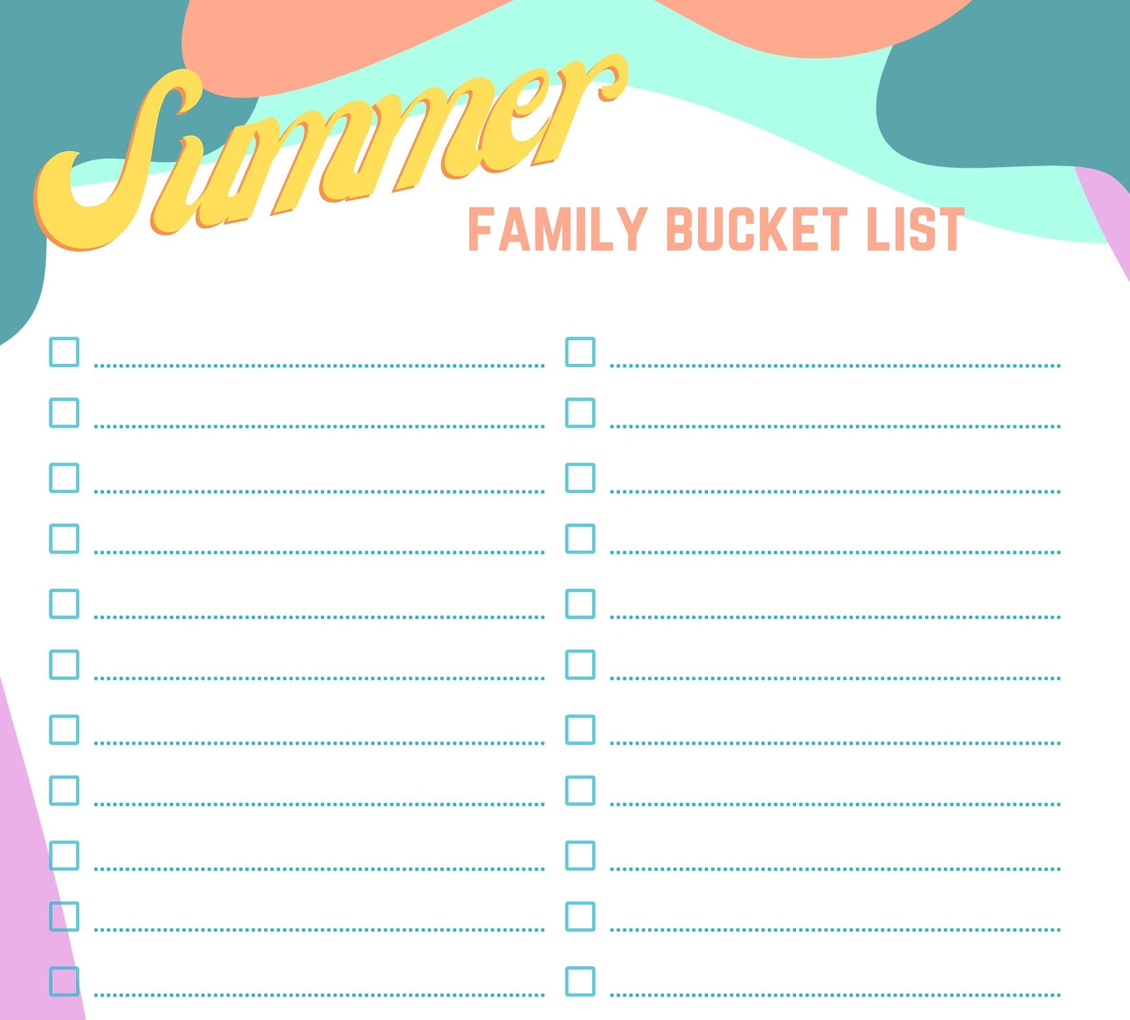 Summer Bucket List Printable, Summer Break Bucket List Template, Summer ...