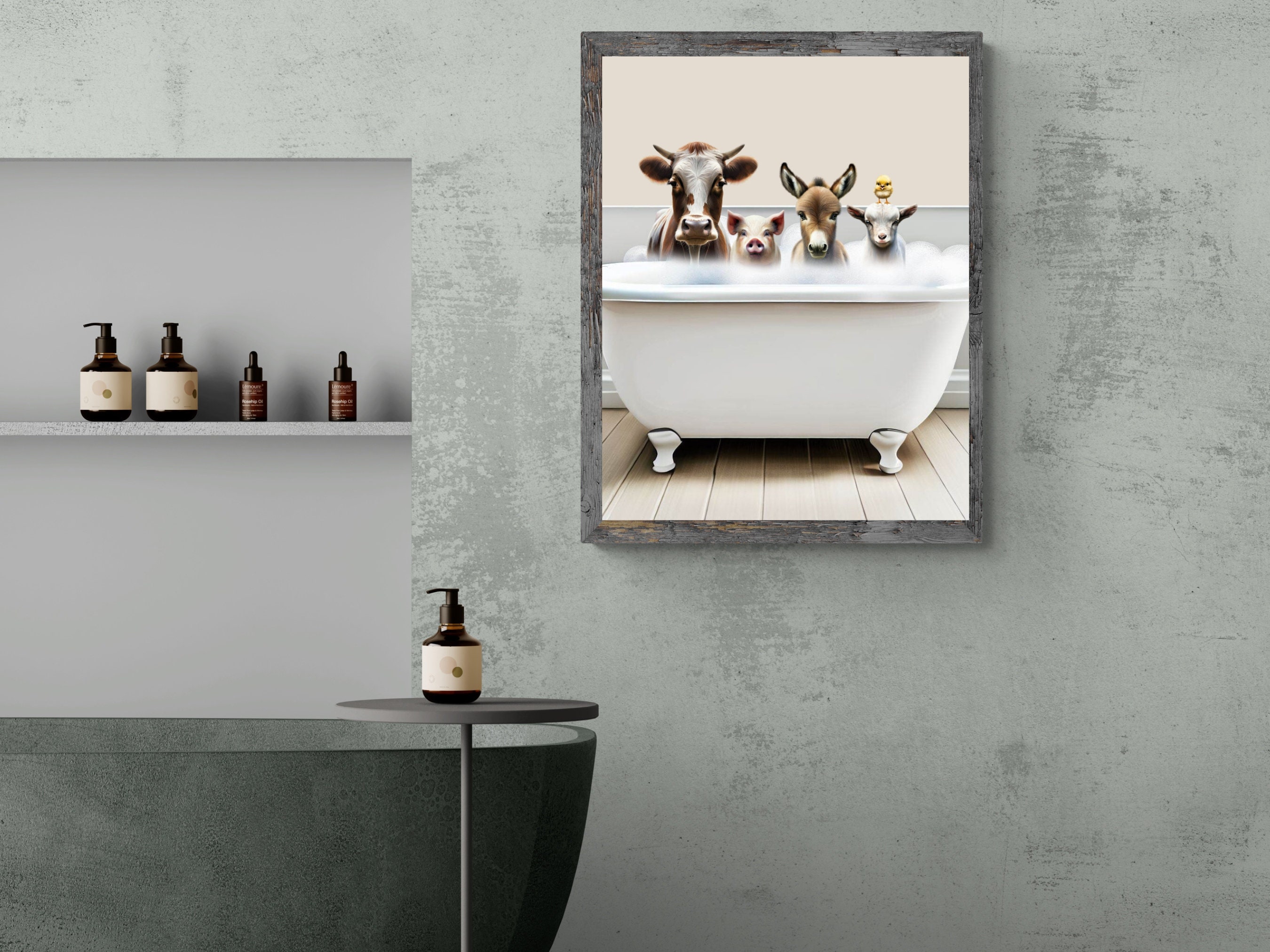 Farm Animals Bathroom PRINTABLE Wall Art Cow Pig Donkey Goat - Etsy