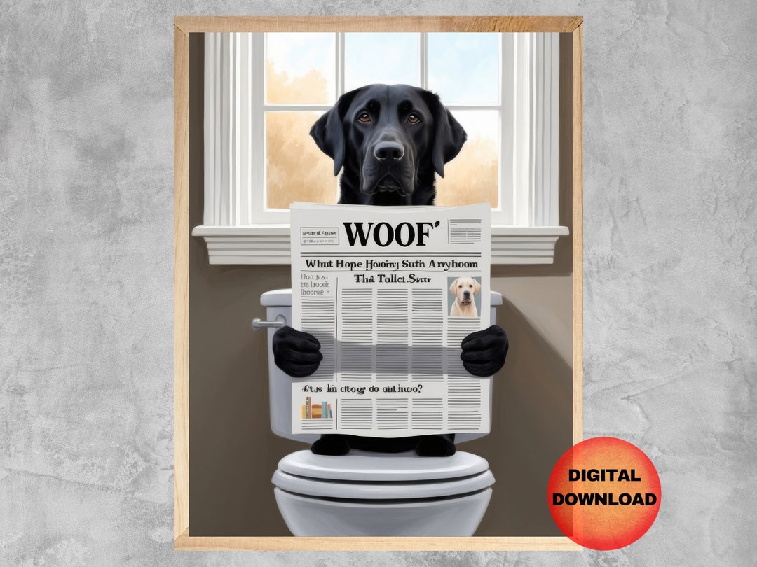 Black Labrador Bathroom Wall Art, Funny Labrador on Toilet Reading ...