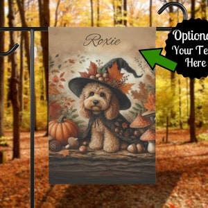 Cockapoo Fall Garden Flag, Autumn Cavapoo Halloween Witch Yard Flag, Vintage Cottage Core ...