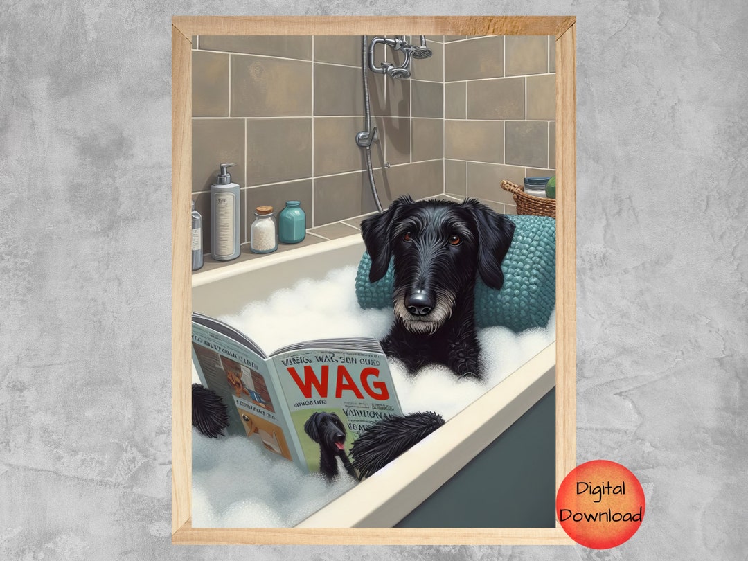 Black Lurcher Funny Dog in Bathtub Wall Art, Lurcher Bathroom Printable ...