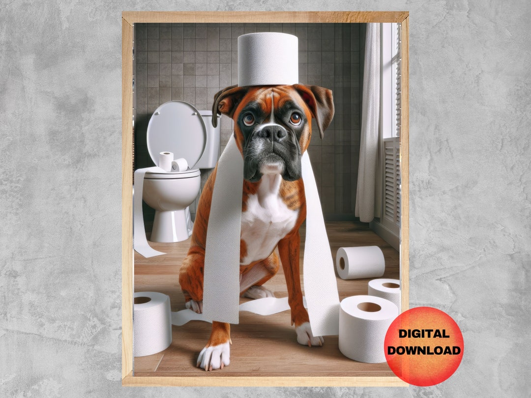 BOXER Bathroom Print, Funny Boxer Toilet Wall Art, Whimsy Gift for ...