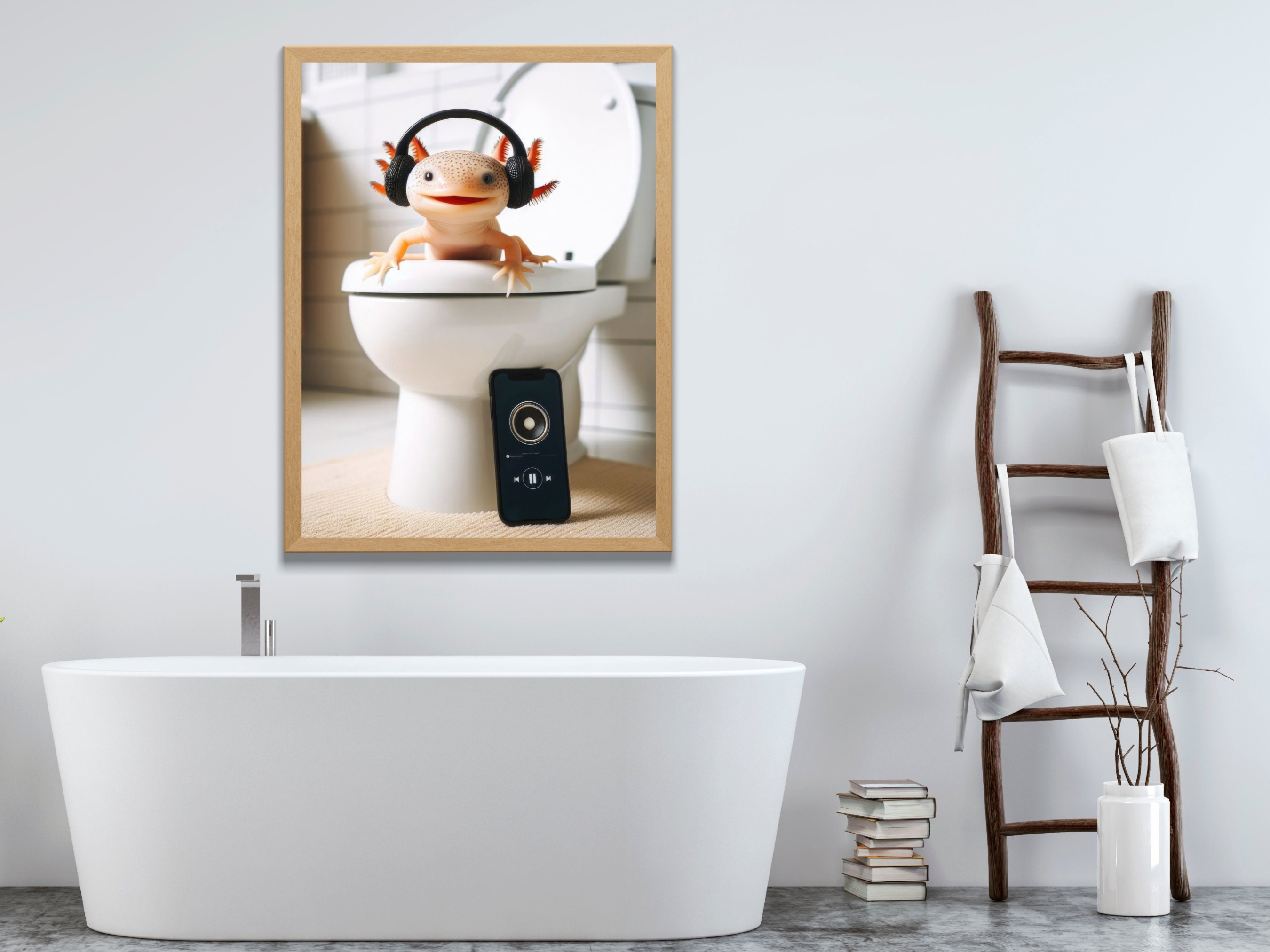 Axolotl Toilet Wall Art, Funny Axolotl on Toilet, Whimsical Gift for ...