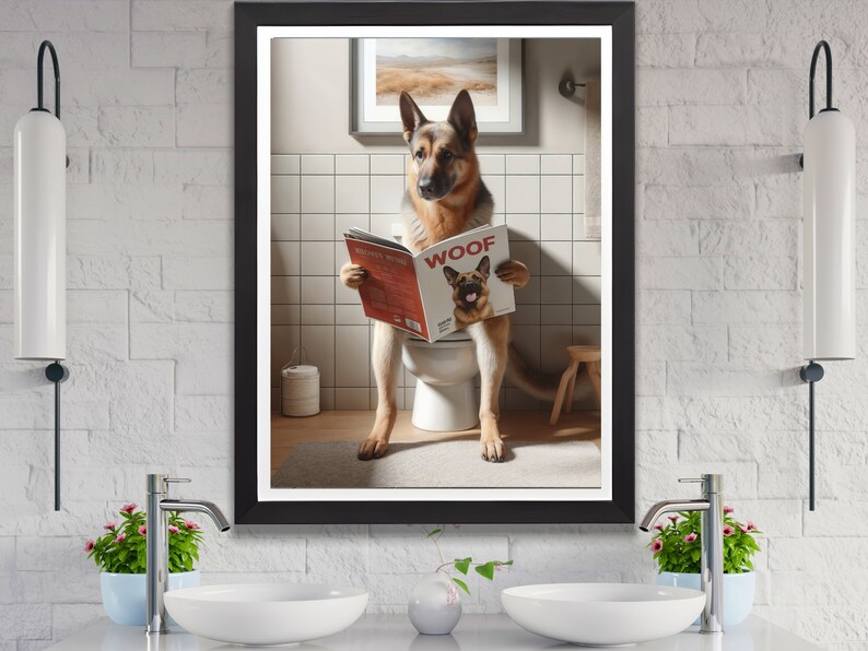 Funny German Shepherd Toilet Poster, Bathroom Wall Art Printable ...