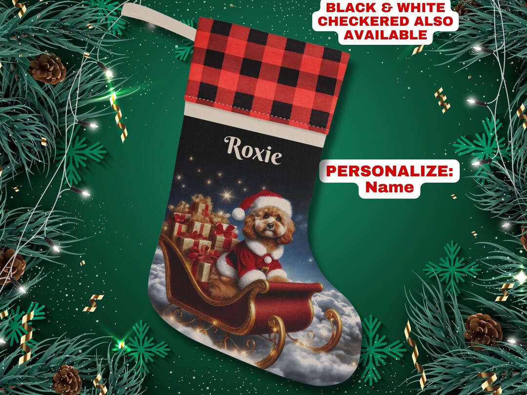 Custom Cockapoo Christmas Stocking, Personalized Cavapoo Dog Stocking ...