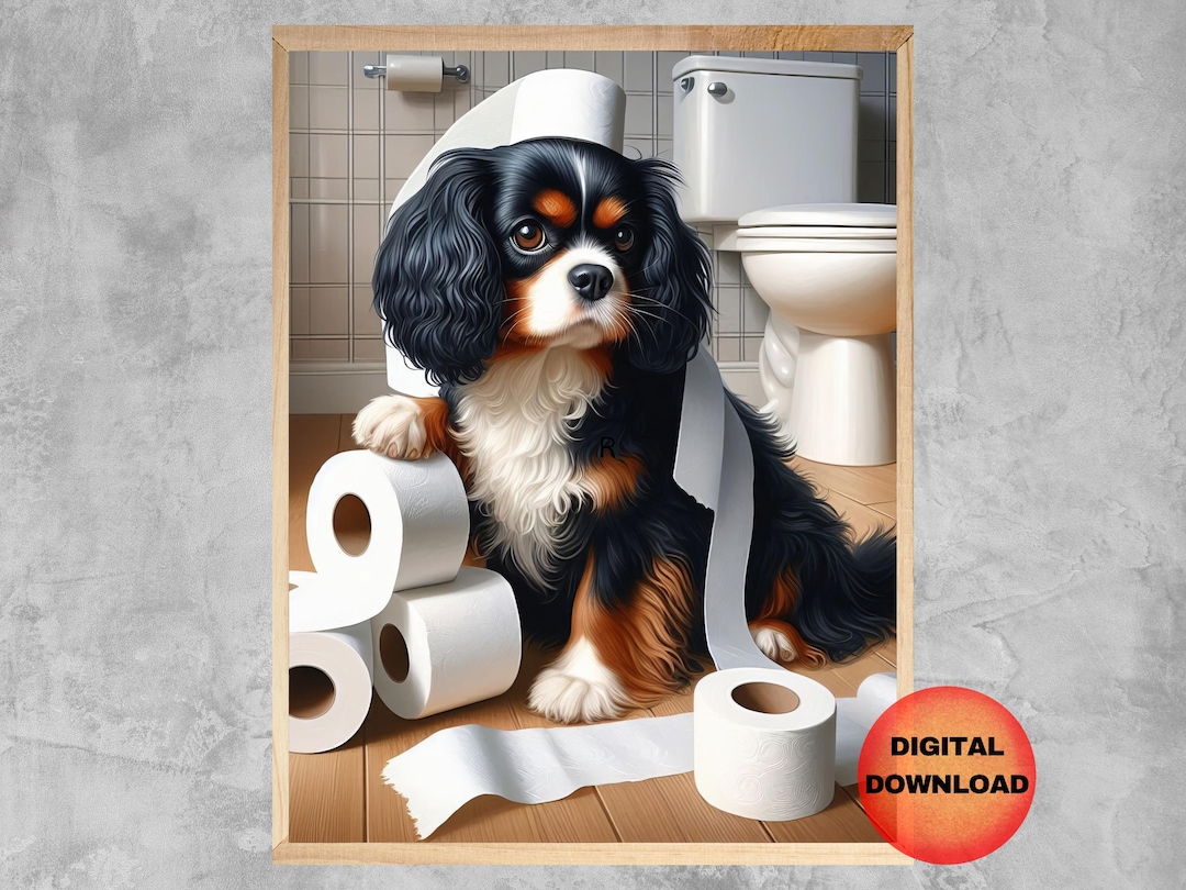 Cavalier King Charles Spaniel Bathroom Wall Art, Funny Tricolor ...