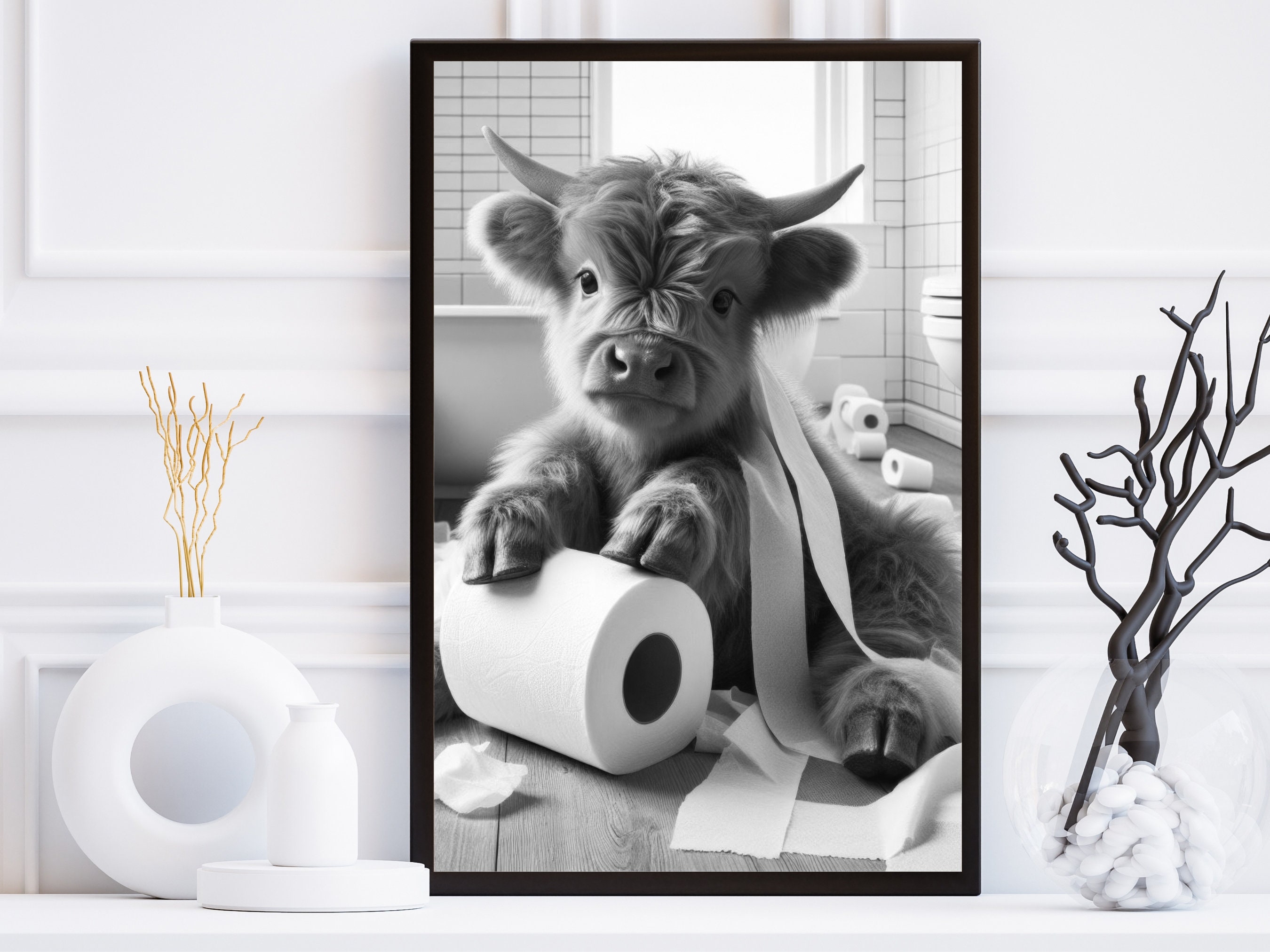 Funny Cow Bathroom Printable, Scottish Highland Cow Bathroom Wall Art ...