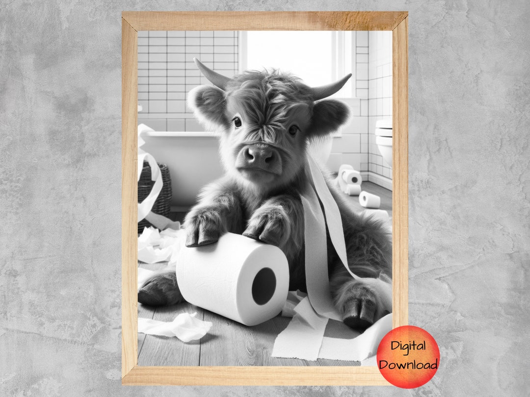 Funny Cow Bathroom Printable, Scottish Highland Cow Bathroom Wall Art ...