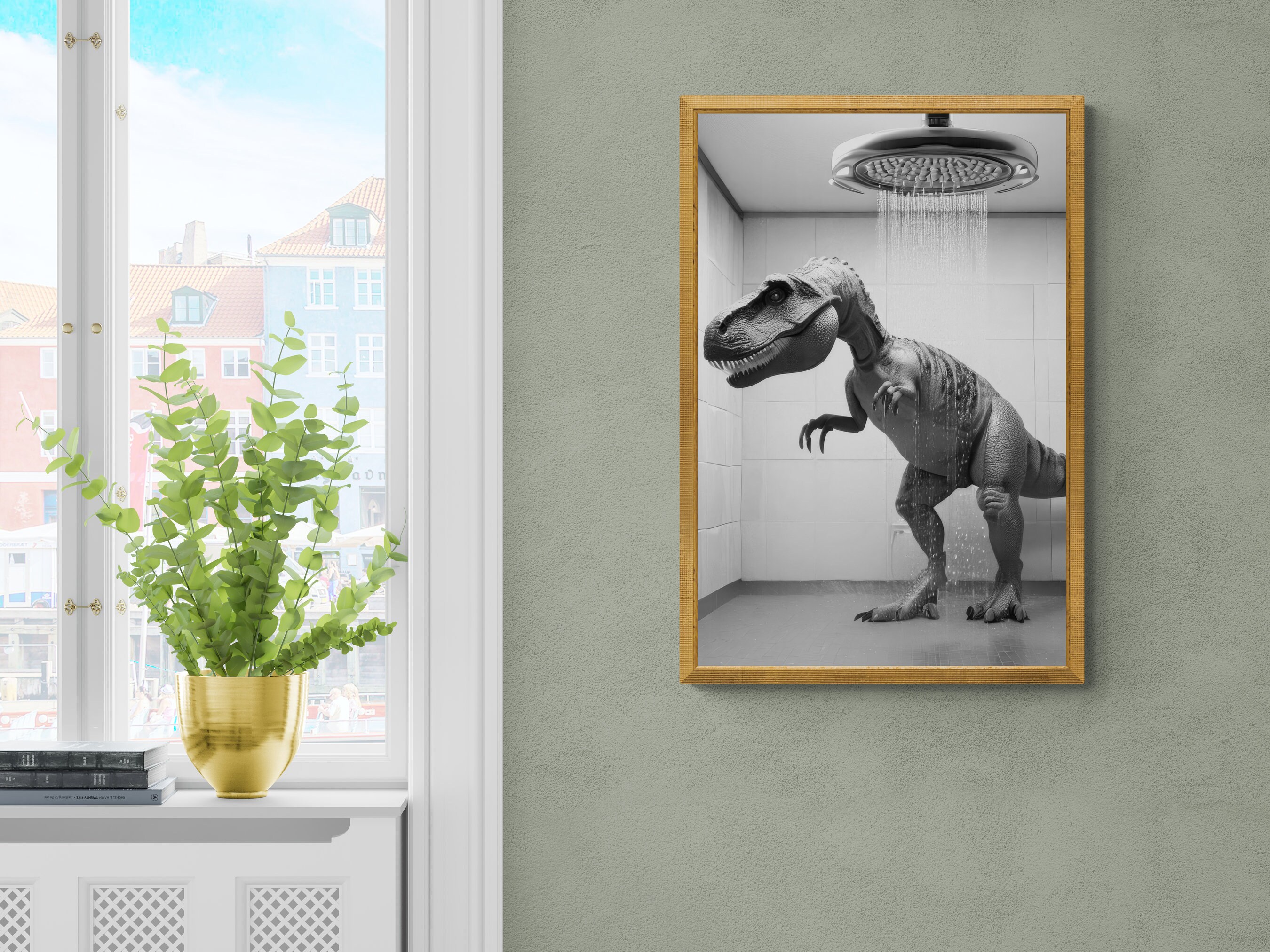 Funny T-rex Bathroom Wall Art, Dinosaur Theme Kids Room Print, Dino in ...