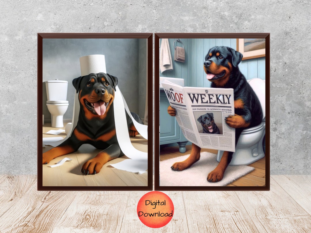 Rottweiler Bathroom Wall Art Set of 2, Rottweiler Toilet Print, Funny ...