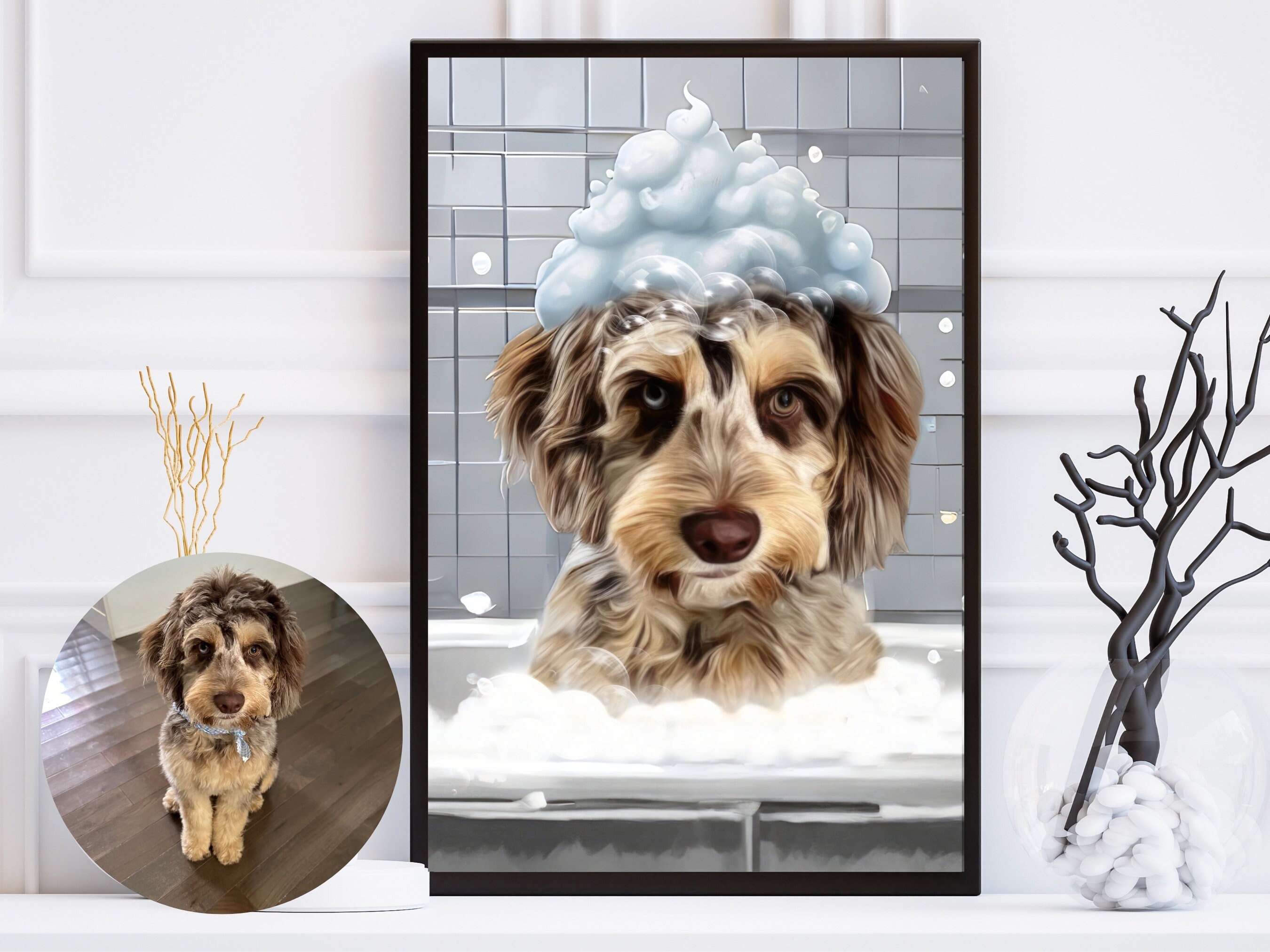 Custom Digital Dog Art Using Photo, Personalized Dog Bathroom Printable ...