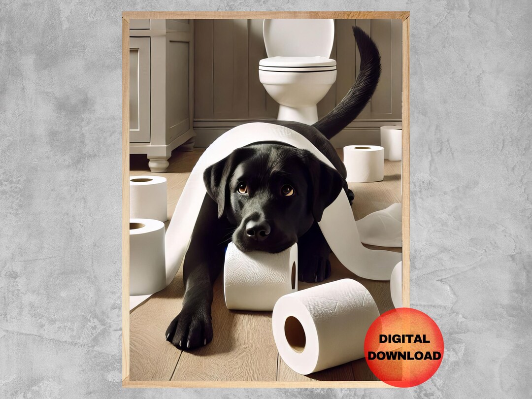Black Lab Bathroom Wall Art, Labrador Toilet Paper Poster, Whimsy Gift ...