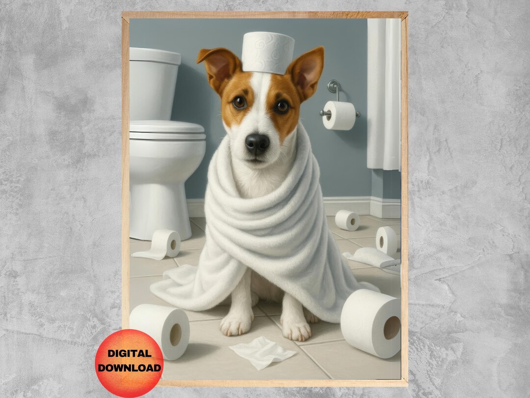 Jack Russell Terrier Funny Bathroom Wall Art, Jack Russell Toilet Paper ...