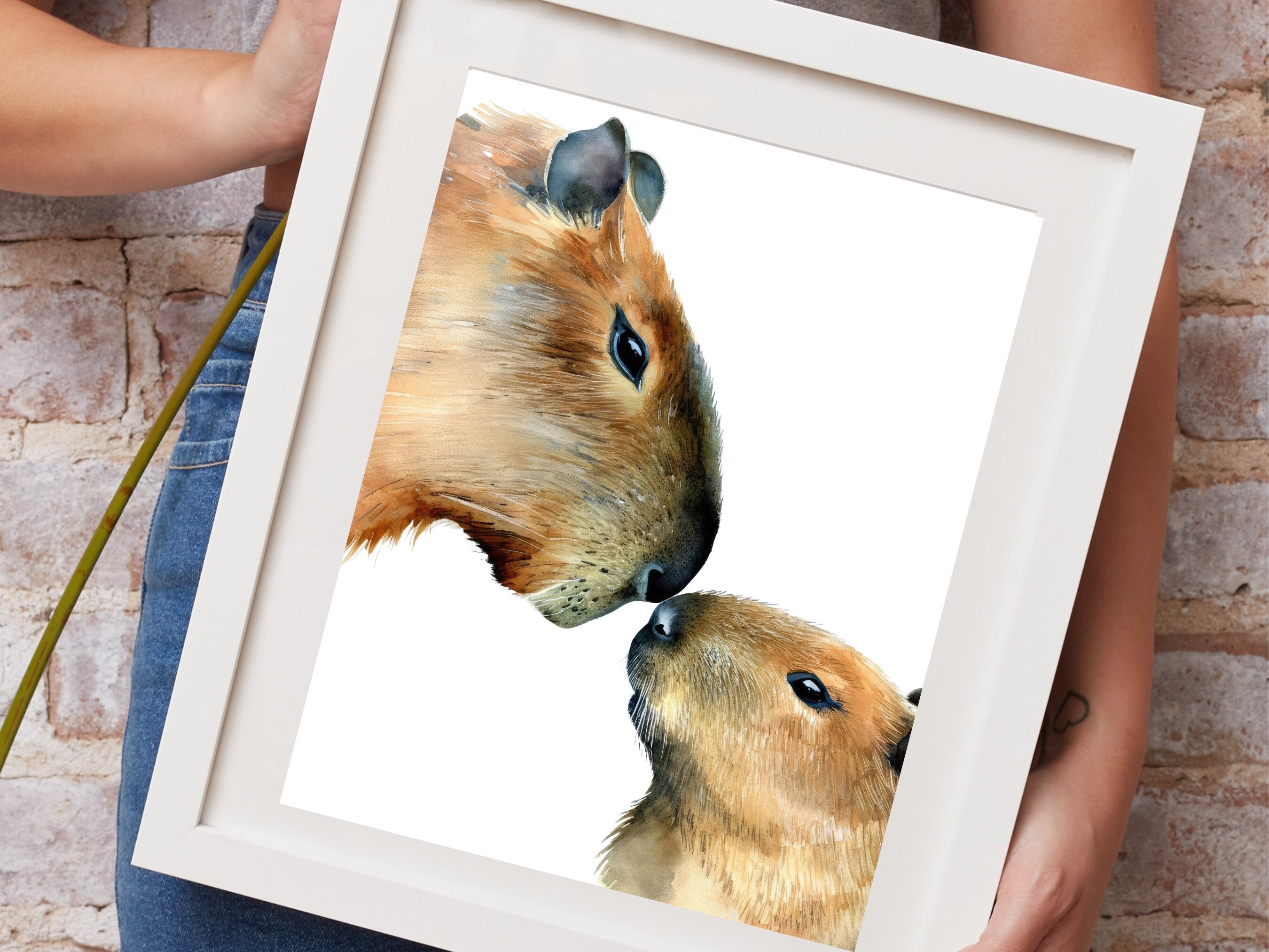 Whimsical Capybara Mom and Baby Watercolor Digital Download, Nursery ...
