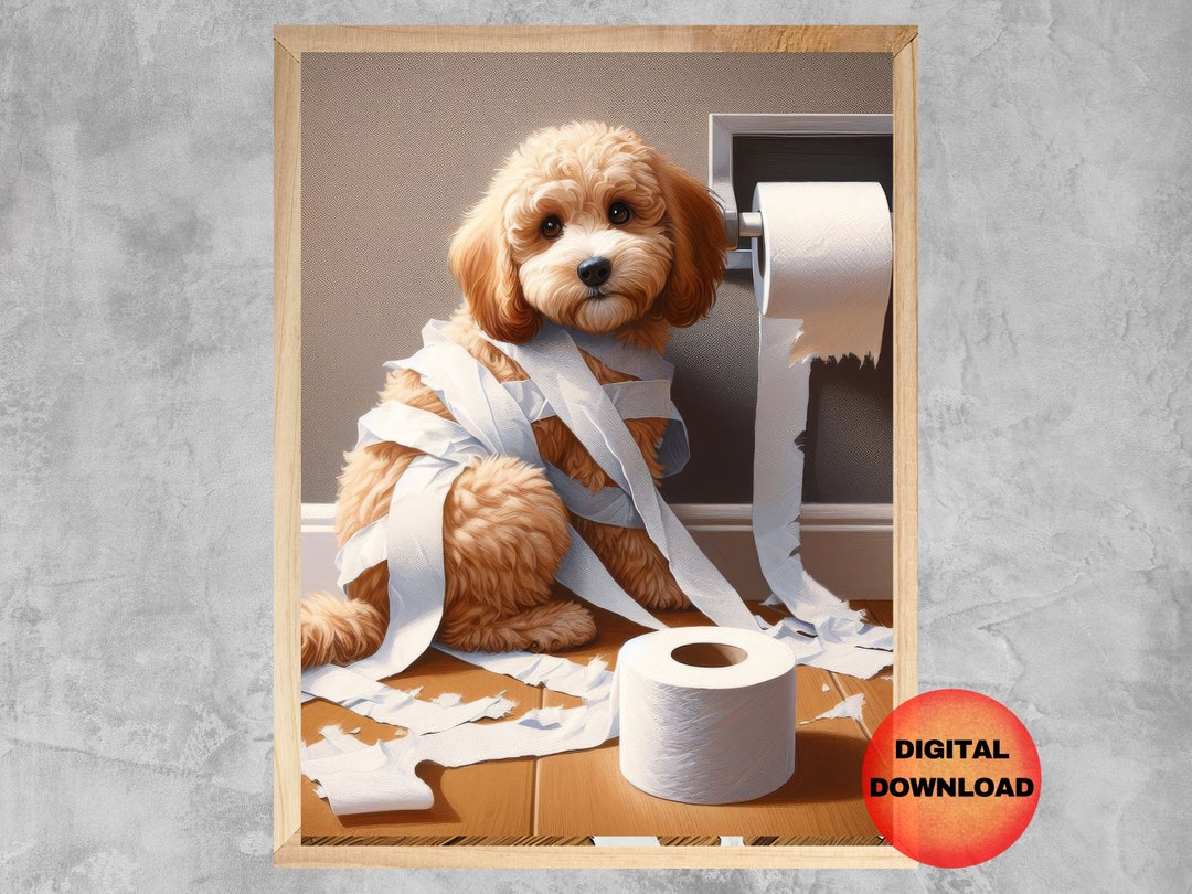 Cavapoo Bathroom Wall Art, Bathroom Humor Printable, Whimsical Pet Dog ...