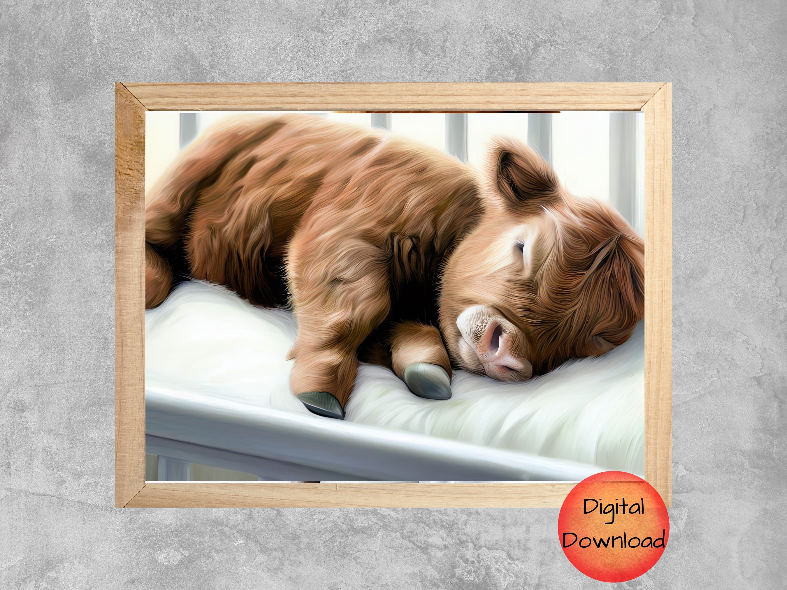 Highland Cow Sleeping Digital Print, Whimsy Cow in Crib Nursery Wall ...