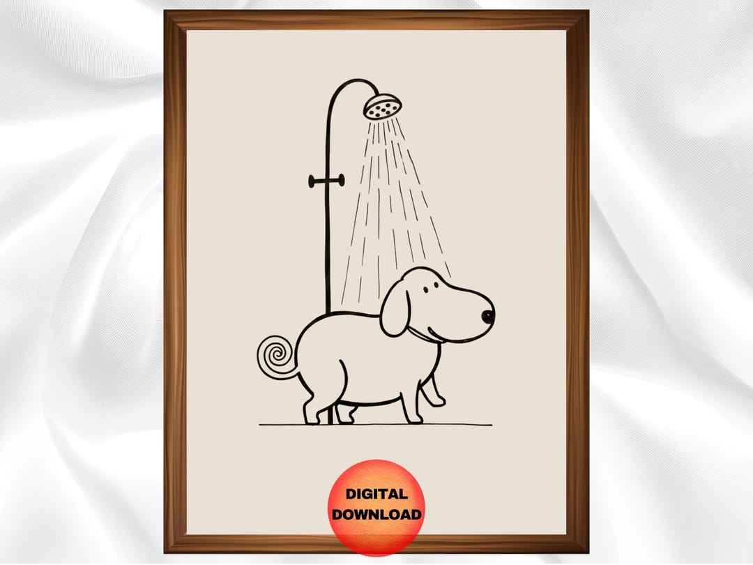 Picasso Inspired Dog in Shower Line Art, Funny Dog Sketch, Dog Wall Art ...