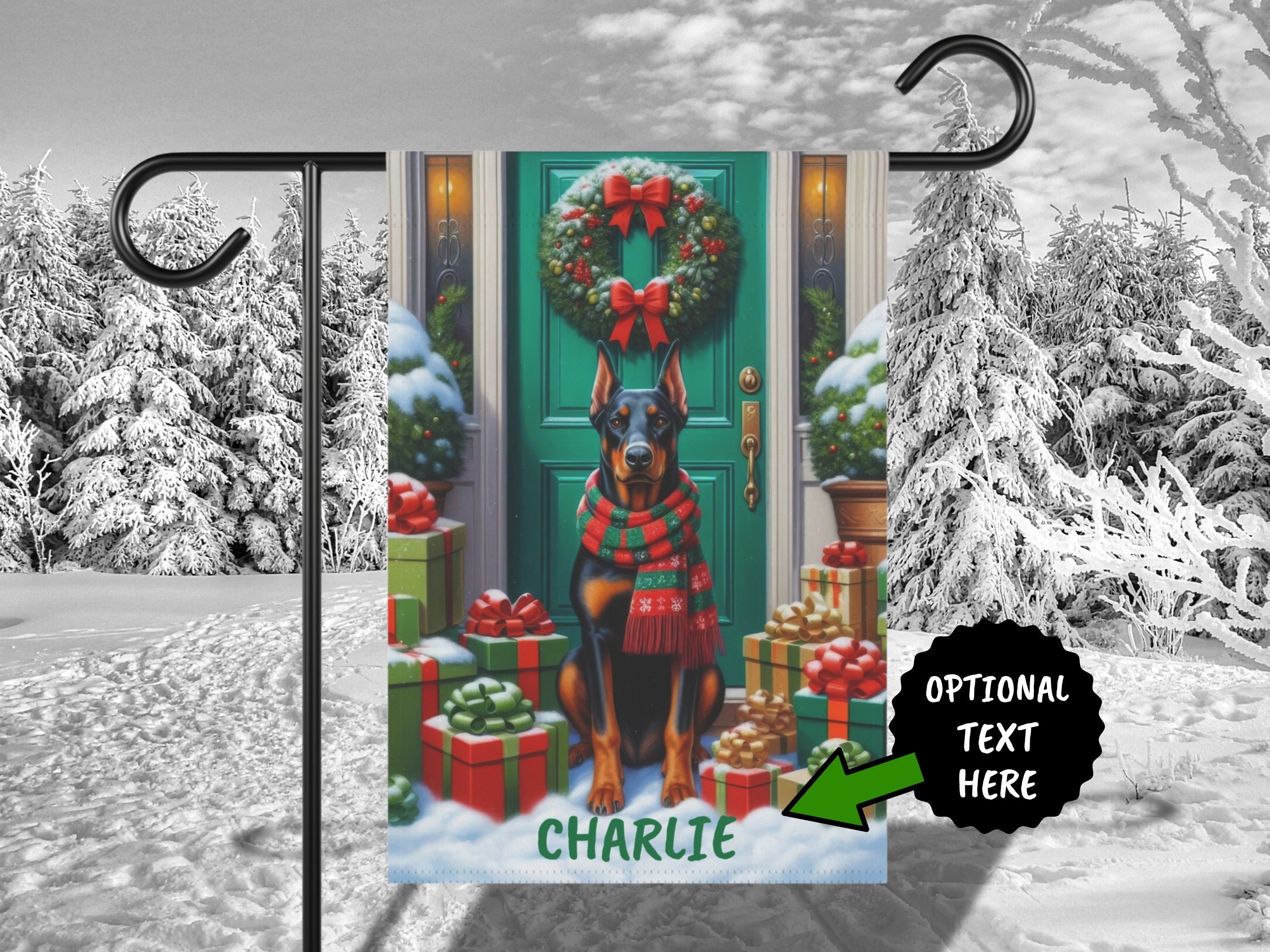 Doberman Christmas Holiday Yard Flag, Winter Doberman Garden Flag ...