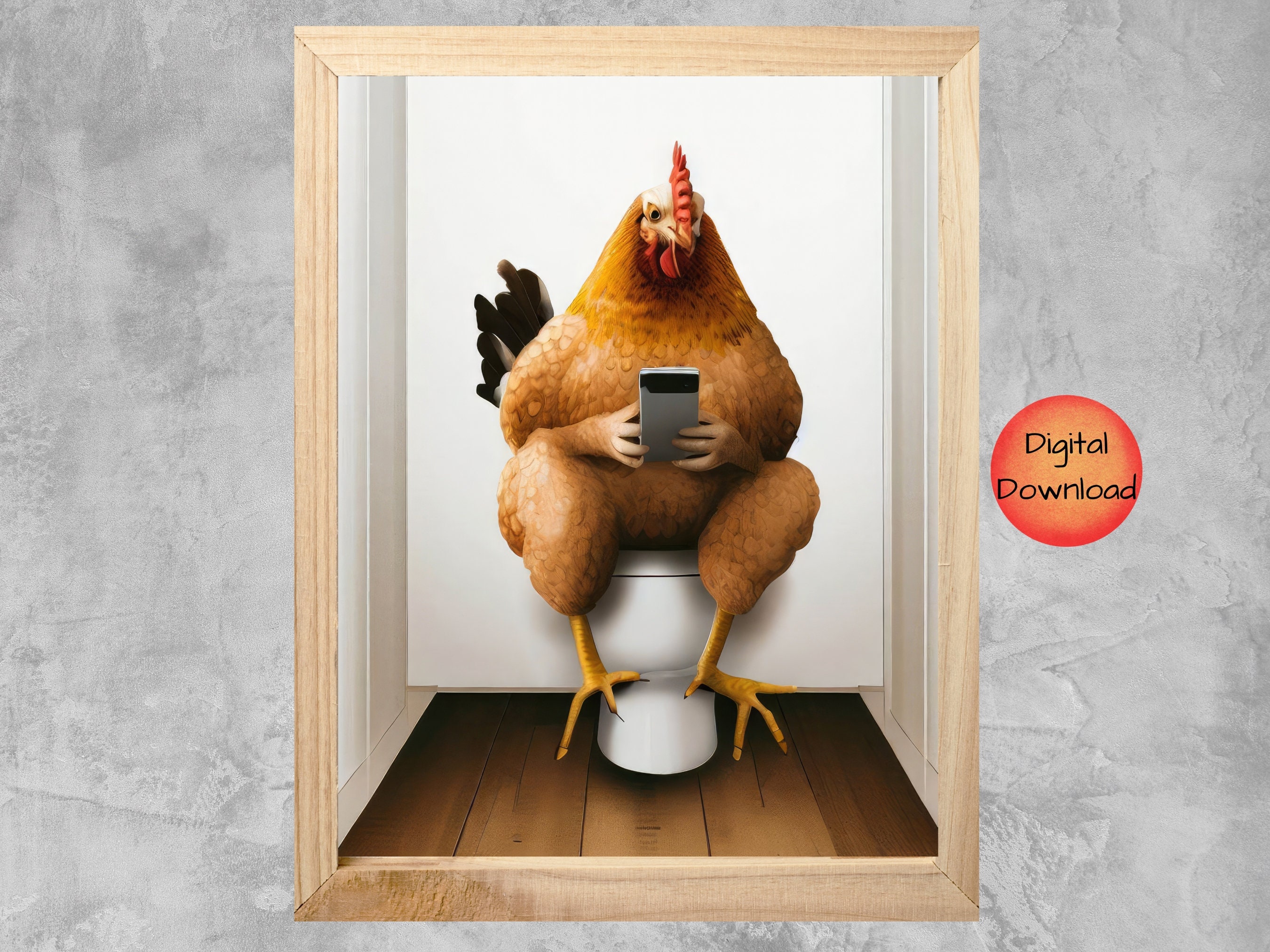 Chicken Bathroom Wall Art, Funny Bathroom Humor, Chicken on Toilet With ...