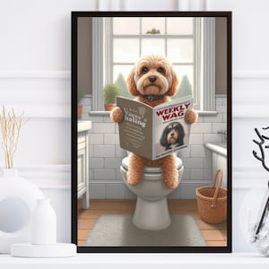 COCKAPOO Funny Dog Toilet Art Print, Cockapoo Bathroom Art Set of 2 ...
