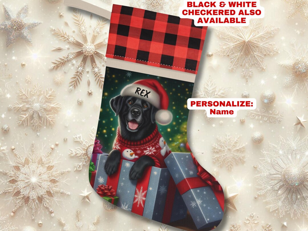 Custom Black Labrador Christmas Stocking, Personalized Lab Dog Stocking ...