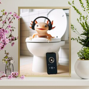 Axolotl Toilet Wall Art, Funny Axolotl on Toilet, Whimsical Gift for ...