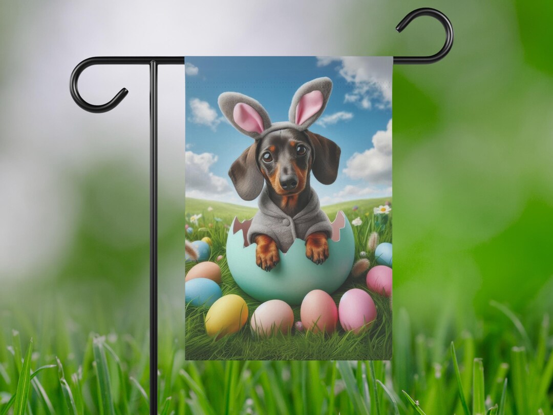 Dachshund Easter Garden Flag, Spring Dachshund Yard Sign, Hello Spring ...