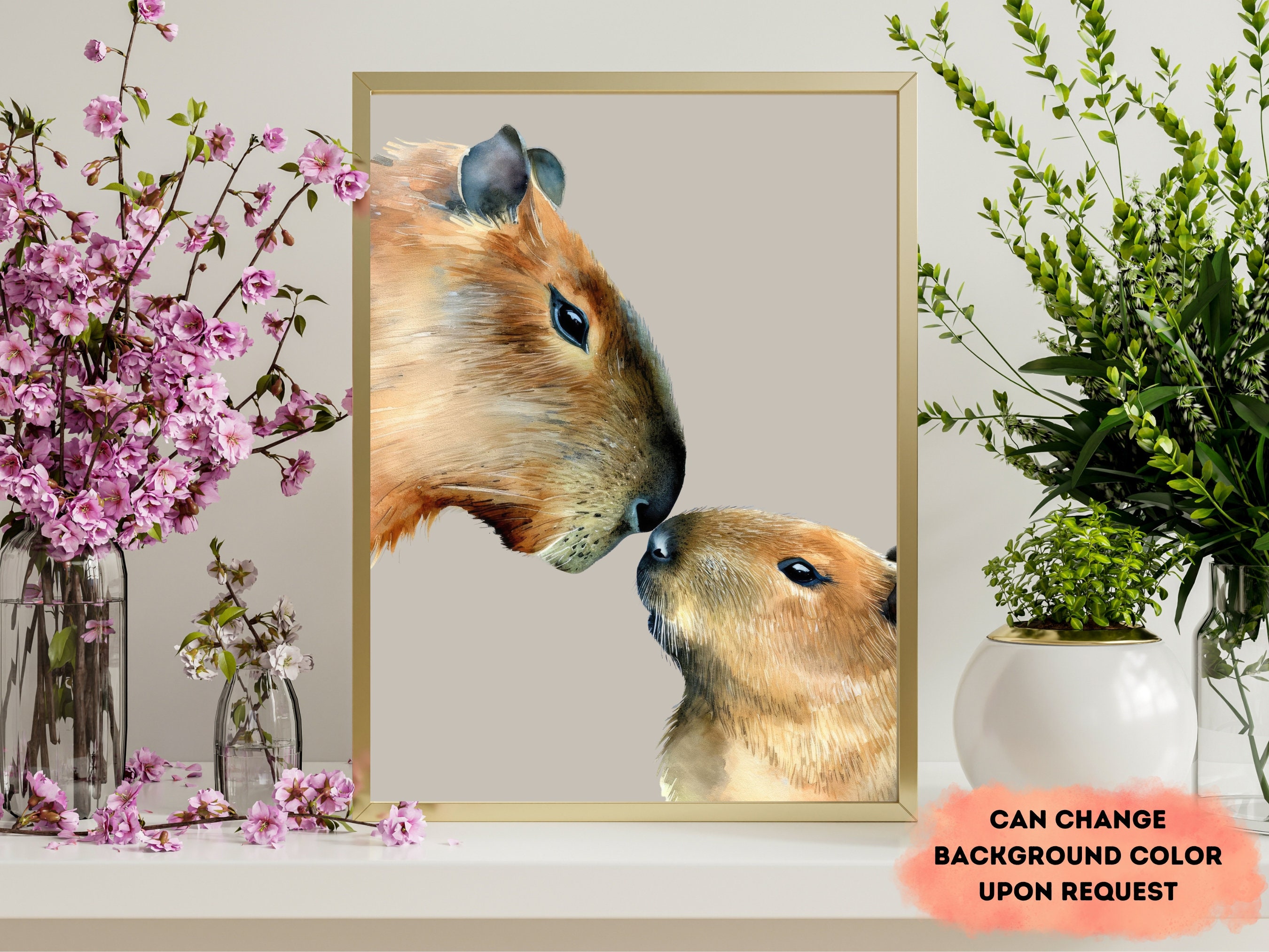Whimsical Capybara Mom and Baby Watercolor Digital Download, Nursery ...