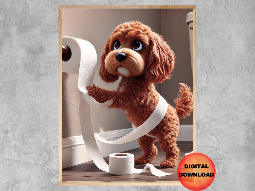 Red Cavapoo Kids Bathroom Wall Art, Funny Cockapoo Toilet Paper Poster ...