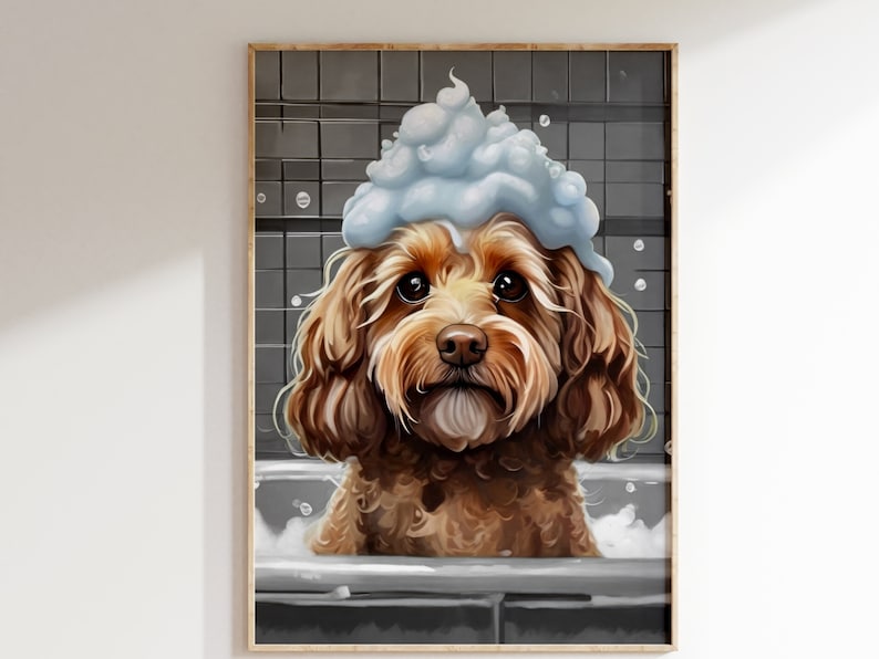 COCKAPOO Funny Bathroom Art Print, Cockapoo on Toilet, Cockapoo in Bath ...