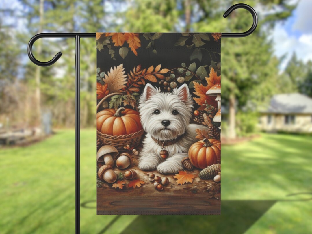 Fall Westie Garden Flag, Autumn West Highland Terrier Halloween Yard ...