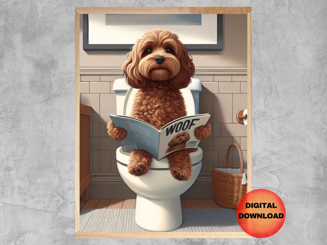 Cockapoo on Toilet Wall Art, Funny Cavapoo Guest Bathroom Poster ...