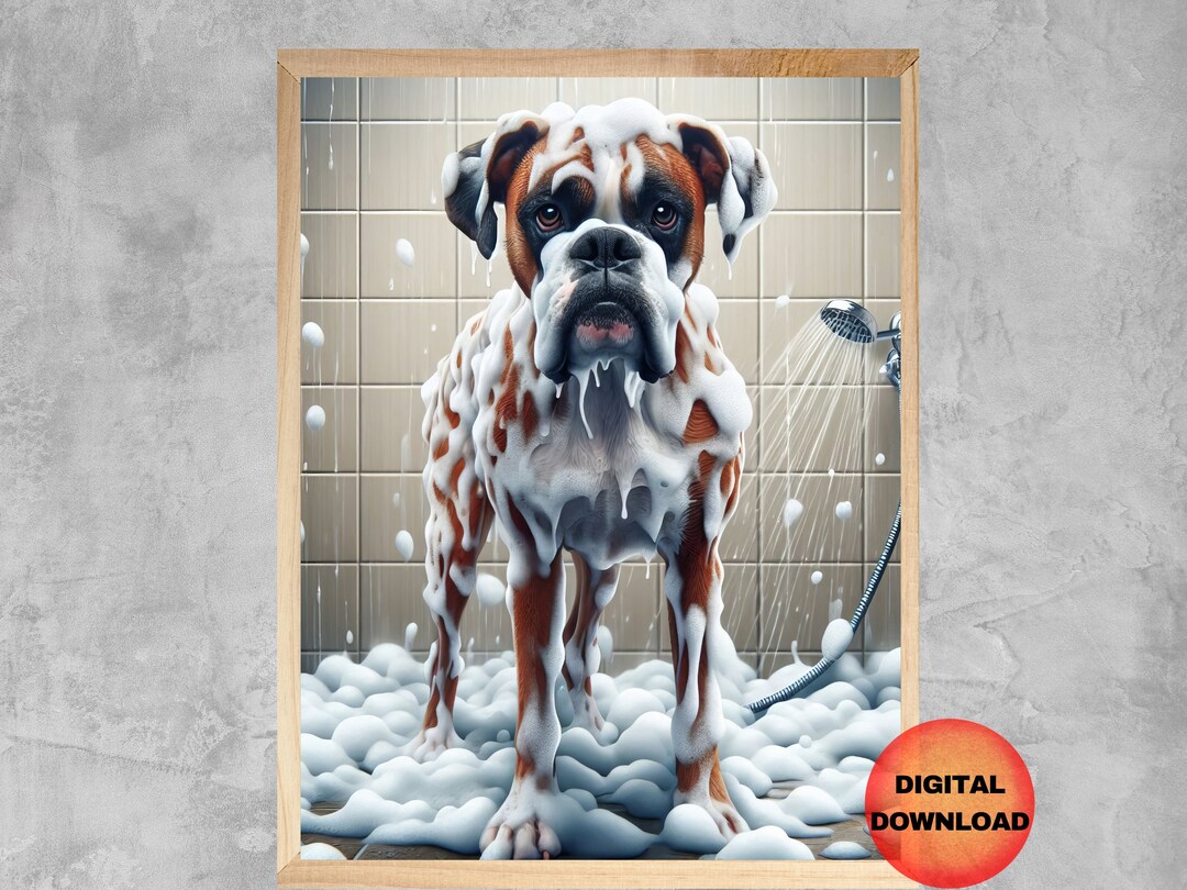 BOXER Shower Bathroom Wall Art, Funny Boxer Bath Printable, Gift Idea ...