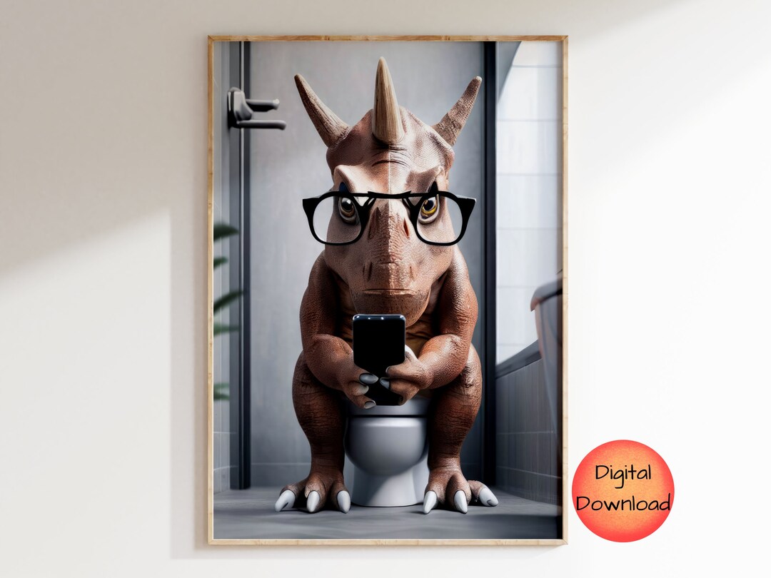 Funny Dinosaur Bathroom Wall Art PRINTABLE, Triceratops Animal on ...