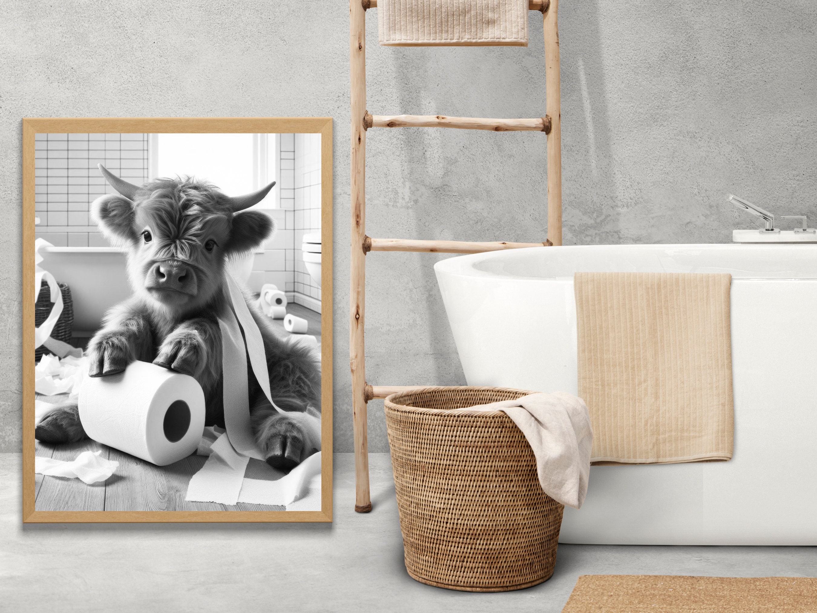 Funny Cow Bathroom Printable, Scottish Highland Cow Bathroom Wall Art ...