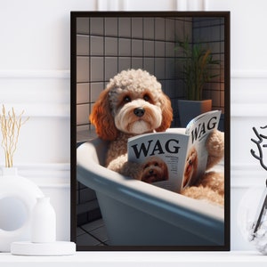 Cavapoo Funny Bathroom Wall Art, Dog in Bathtub Picture, Whimsical Pet ...
