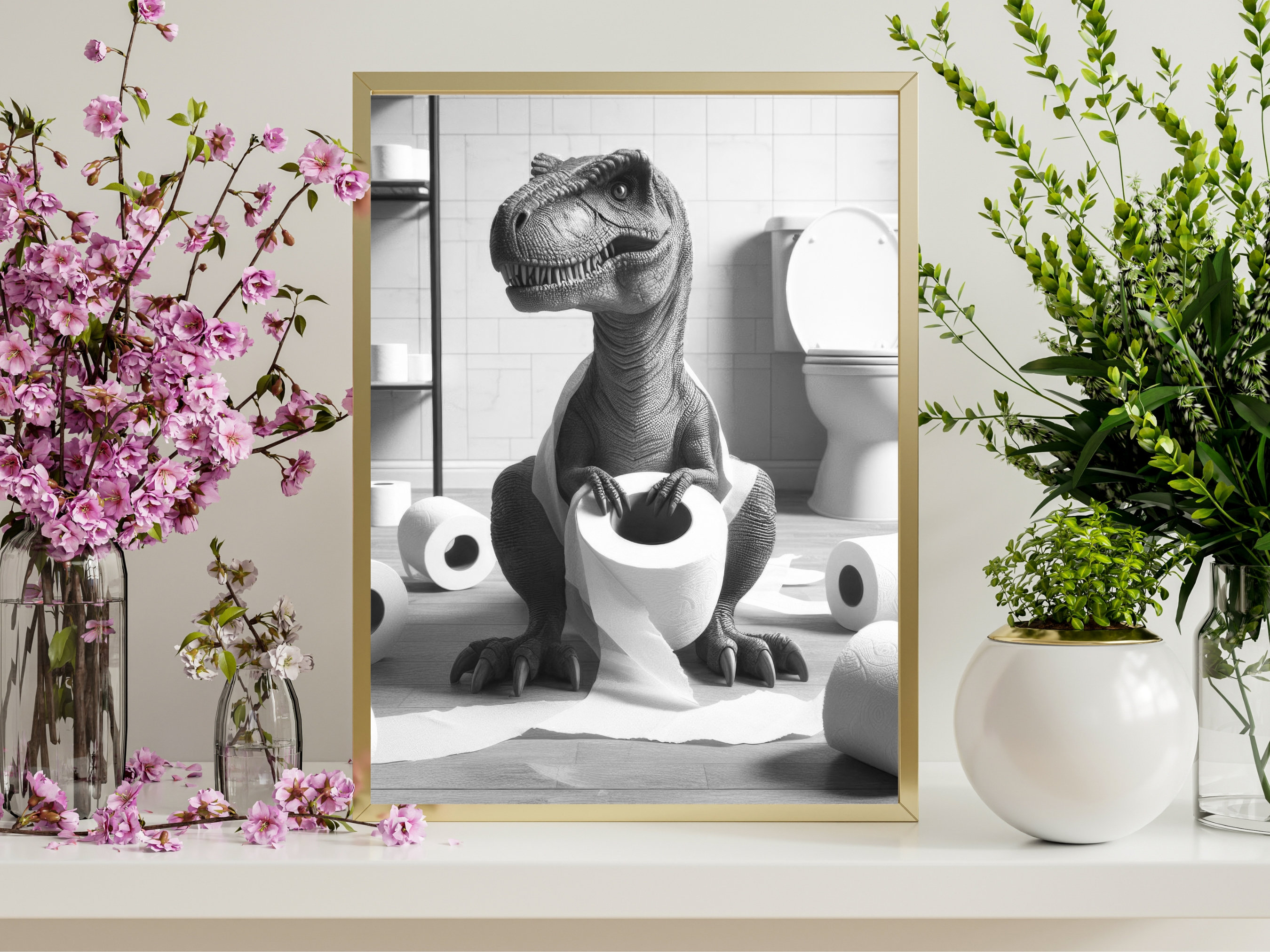 Dinosaur Funny Bathroom Art, Kids T-rex Toilet Prints, Whimsical Animal ...