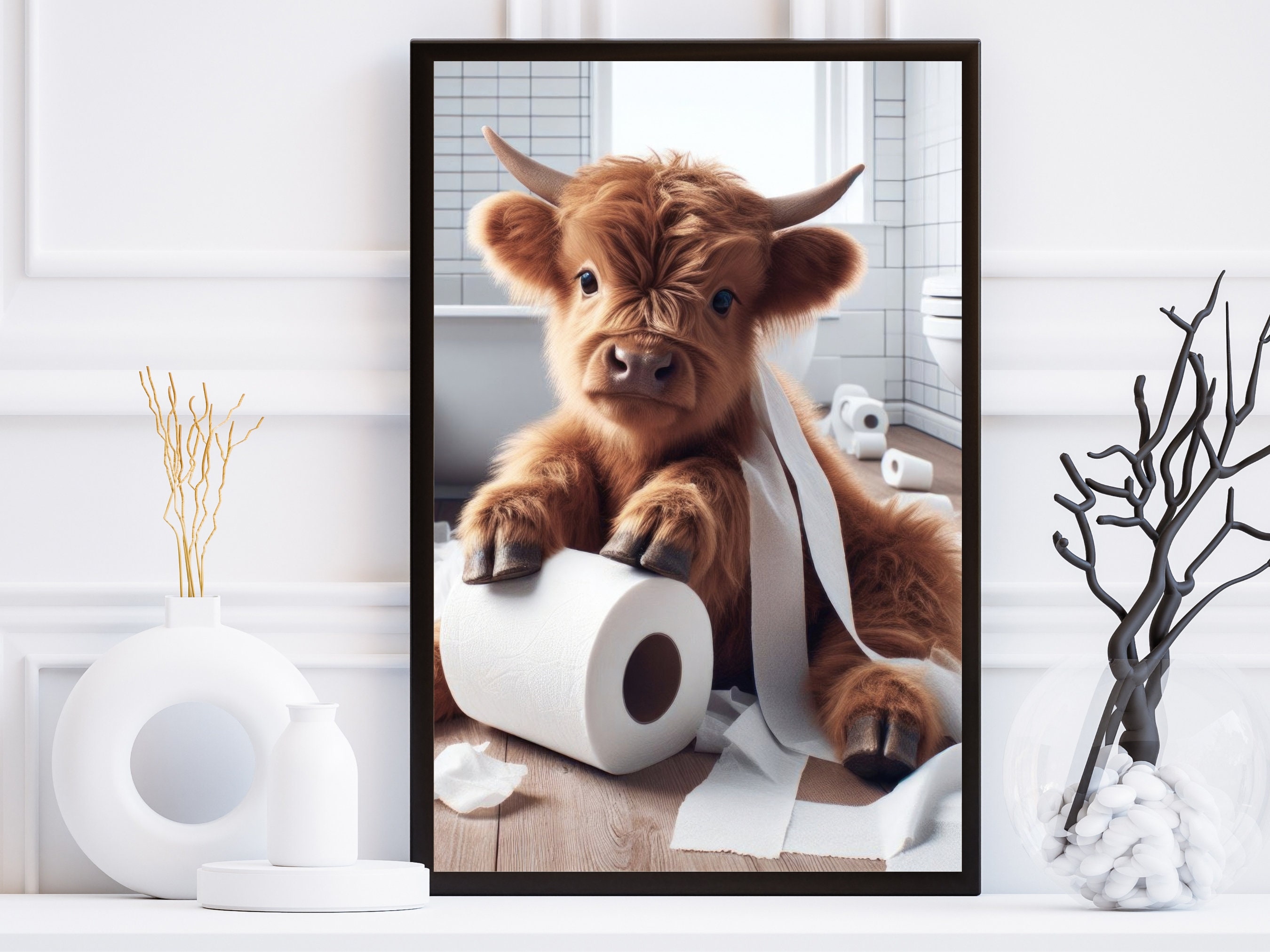 Highland Cow Funny Toilet Art, Bathroom Humor Wall Prints, Whimsy Gift ...