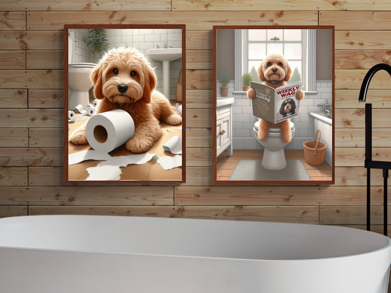 COCKAPOO Funny Dog Toilet Art Print, Cockapoo Bathroom Art Set of 2 ...