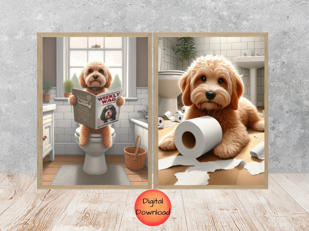 COCKAPOO Funny Dog Toilet Art Print, Cockapoo Bathroom Art Set of 2 ...