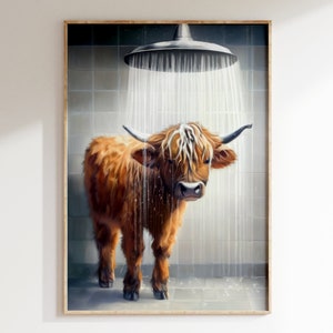 Highland Kuh Badezimmer Dekor, Highland Kuh auf Toilette, lustige Badezimmer Drucke, Kuh ...