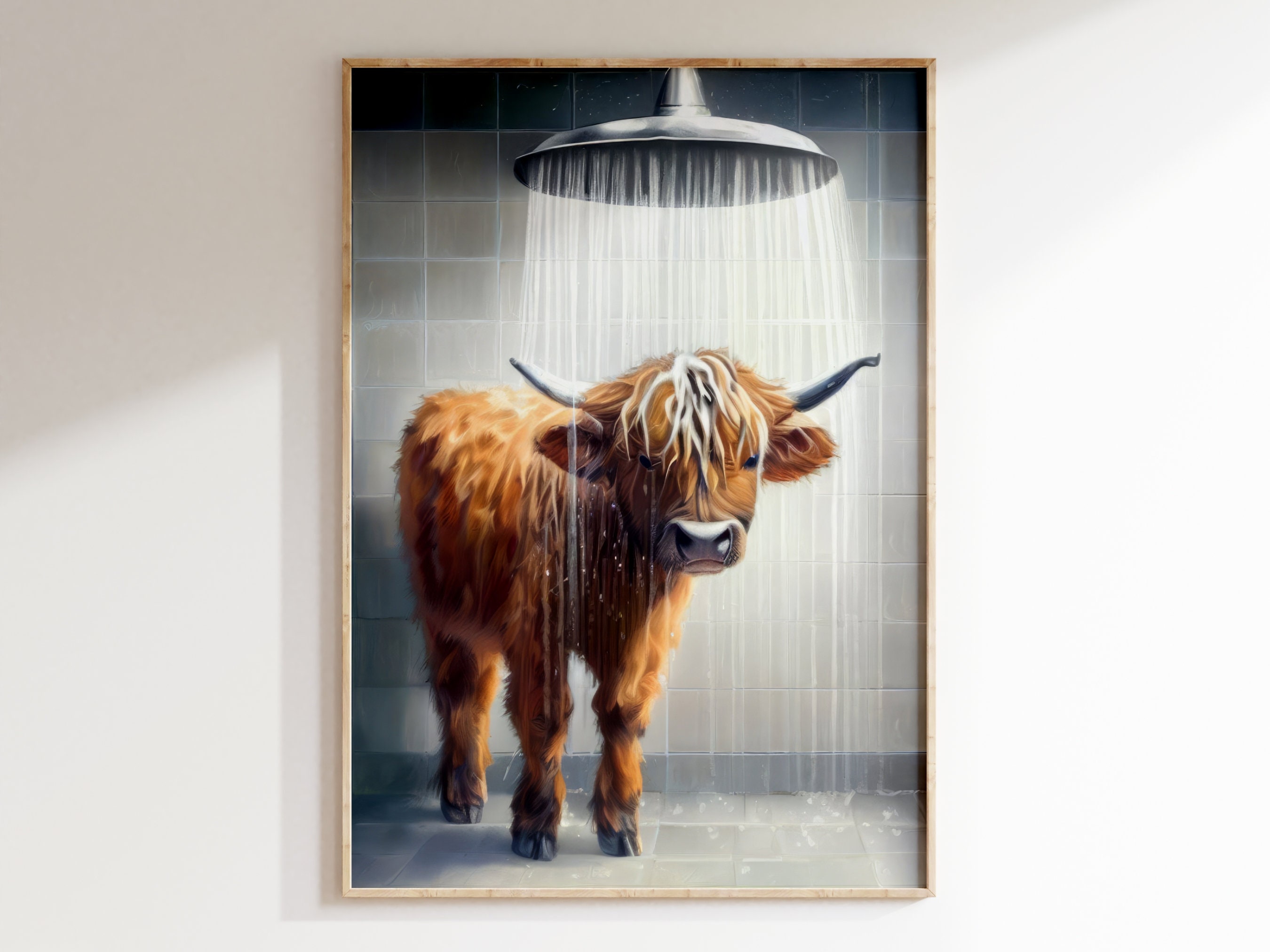 Highland Cow Bathroom Print, Cow in Shower, Cow Reading on Toilet ...