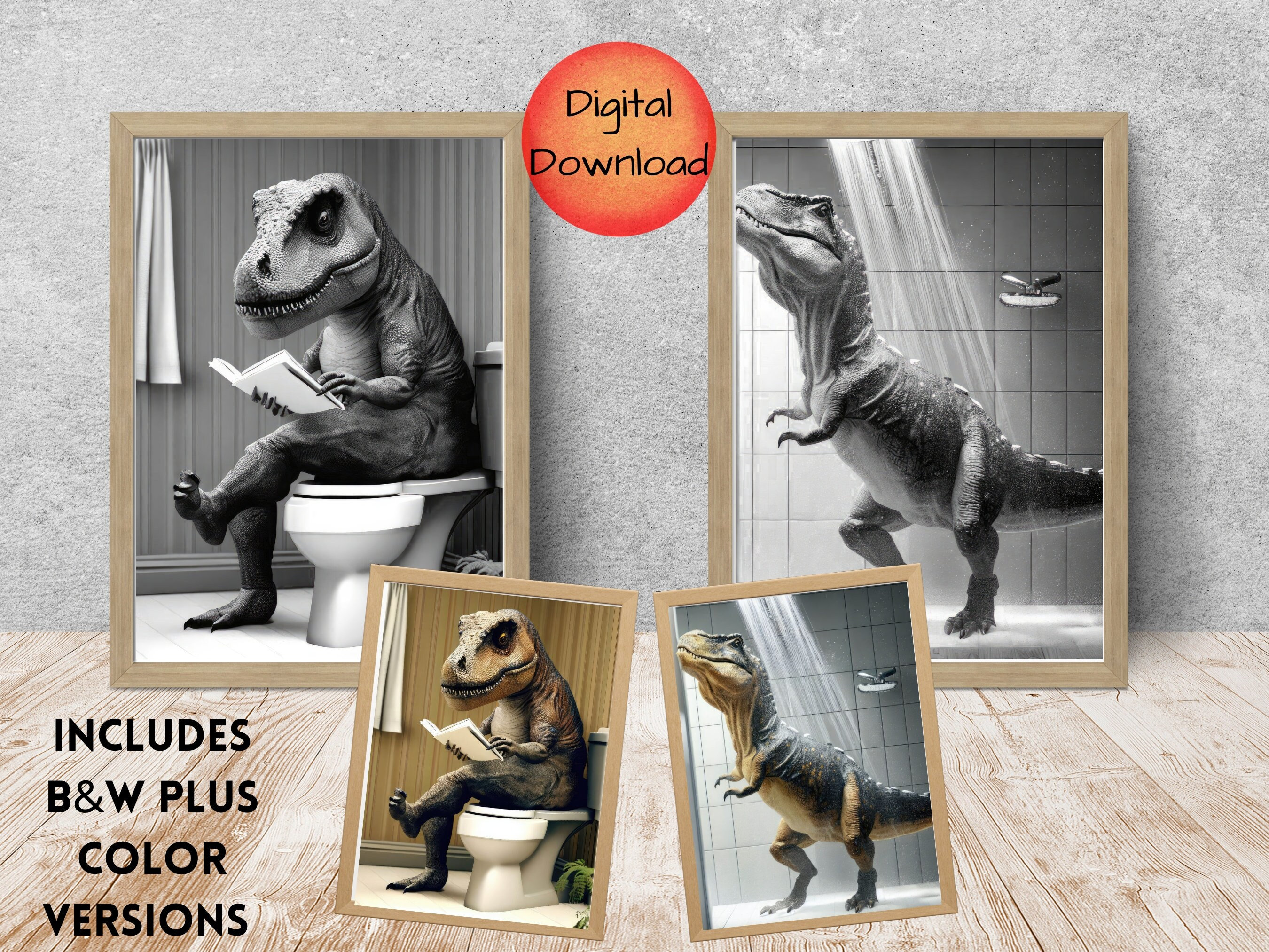 T-rex Dinosaur Kids Bathroom Art Dino Shower Poster T Rex - Etsy