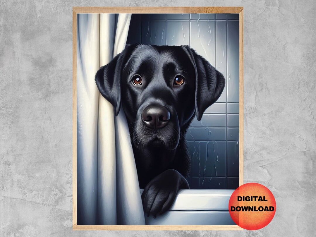 Black LABRADOR in Bath Wall Art, Funny Labrador Bathroom Print, Kids ...