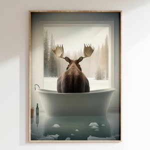 Wildlife Bathroom Decor, Printable Rustic Animal Wall Art, Moose and ...