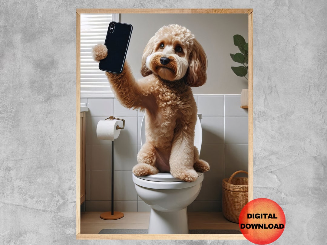 Cockapoo Selfie on Toilet Wall Art, Funny Cockapoo Bathroom Poster ...