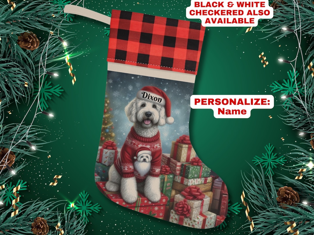Custom Labradoodle Christmas Stocking, Personalized Doodle Dog Stocking ...